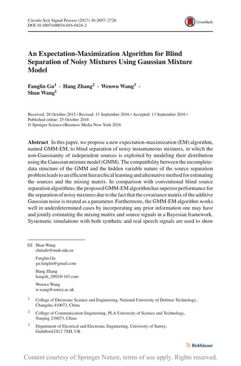 an expectation maximization algorithm for blind separation of noisy