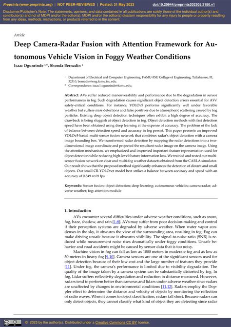Pdf Deep Camera Radar Fusion With Attention Framework For Autonomous