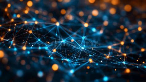Abstract Network Visualization With Glowing Blue And Orange Nodes Stock Illustration