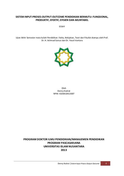 Sistem Input Proses Output Outcome Pendidikan Bermutu