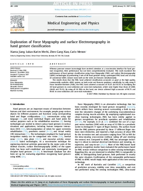 Pdf Exploration Of Force Myography And Surface Electromyography In Hand Gesture Classification