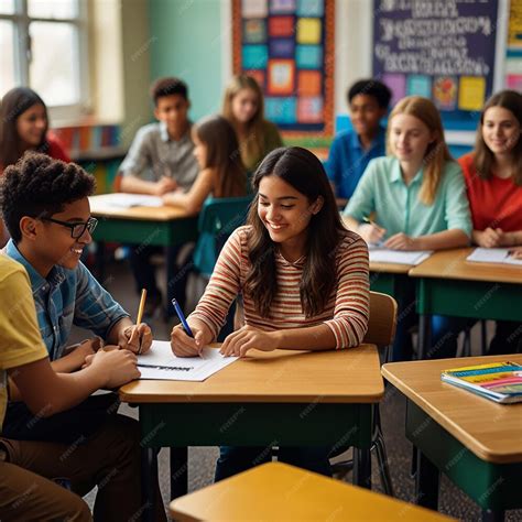 A Vibrant Classroom With Students Collaborating Premium Ai Generated