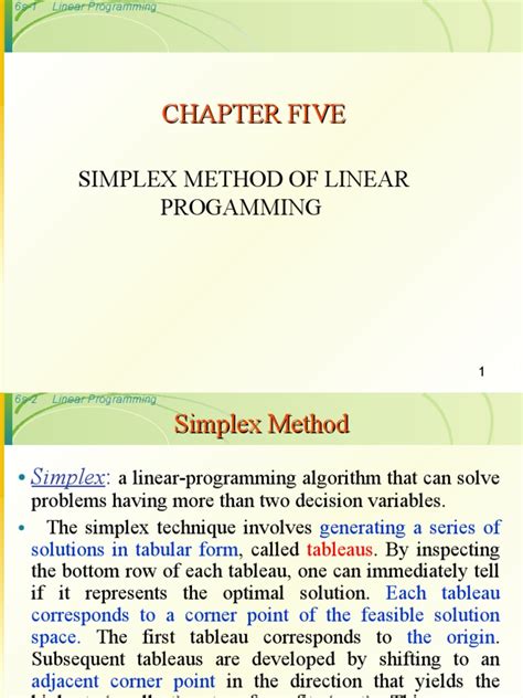 Chapter Five Simplex Method Pdf Linear Programming Mathematical