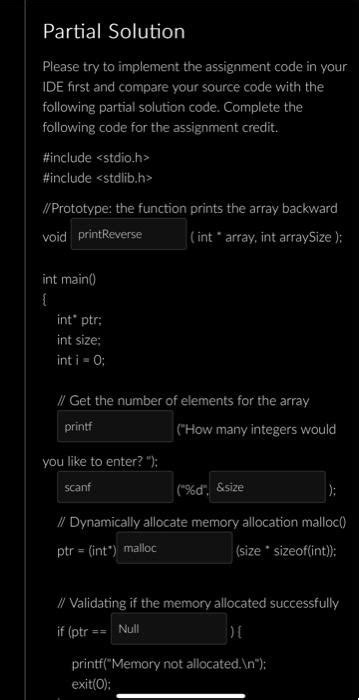 solved partial solution please try to implement the
