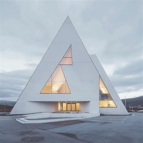 A Triangular Shaped Building With A Triangle Shape On The Top Premium