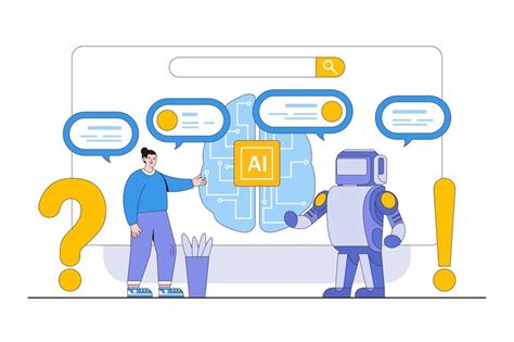 Aipowered 장치 또는 Chatbot 가상 도우미와 상호 작용하는 사람과 인공 지능 Ai 개념 프리미엄 벡터