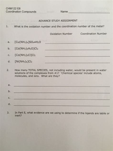 Solved What Is The Oxidation Number And The Coordination