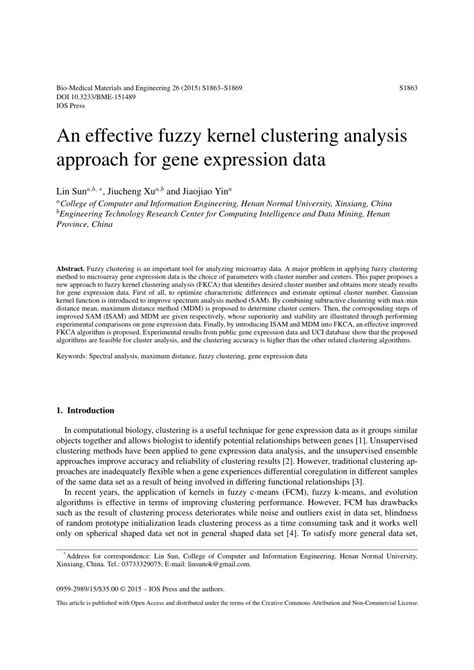 PDF An Effective Fuzzy Kernel Clustering Analysis Approach For Gene Expression Data