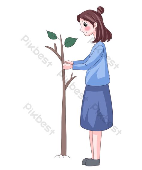 Drawing Girl Planting Tree Illustration PNG Images PSD Free Download Pikbest