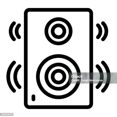 음파 라인 아이콘이 있는 사운드 스피커 복고풍 확성기 기호 흰색 배경에 윤곽선 스타일 픽토그램 뮤지컬 서브우퍼 사인 모바일 컨셉 웹 디자인 벡터 그래픽 개념에 대한 스톡