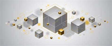 큐브 클러스터에는 황금 요소 선과 점 벡터 추상 배경 3d 추상화 Vip 고급 스타일 기하학적 디자인 기술 및 과학 테마가