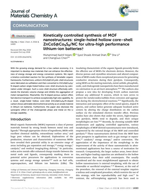 Pdf Kinetically Controlled Synthesis Of Mof Nanostructures Single
