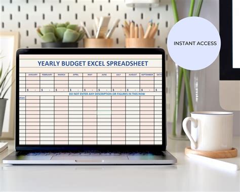 Yearly Budget Excel Spreadsheet Template Download Budget Etsy