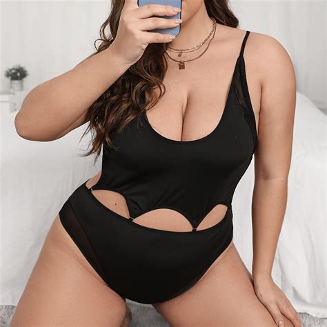 여성용 플러스 섹시 란제리 바디수트 플러스 사이즈 핫 링 연결 컷아웃 크리스크로스 테디 여성 커브 플러스 Temu