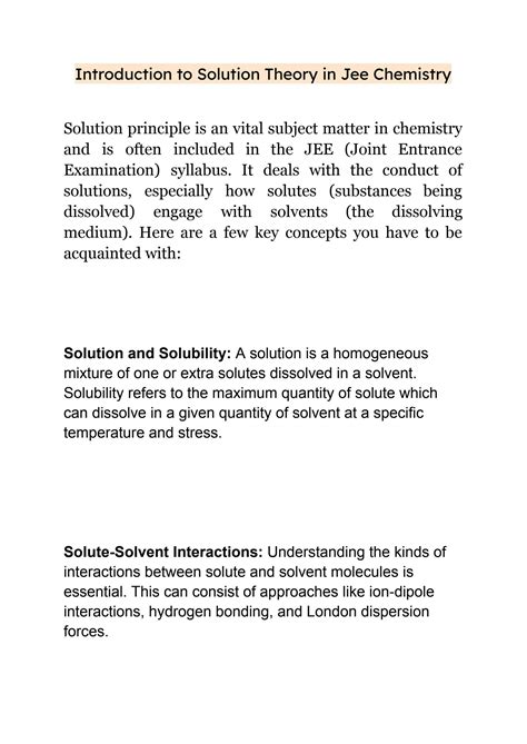 SOLUTION Introduction To Solution Theory In Jee Chemistry Studypool