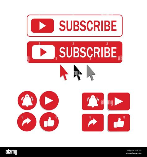 Red And White Subscribe Button With Cursor Arrow Share Button Bell