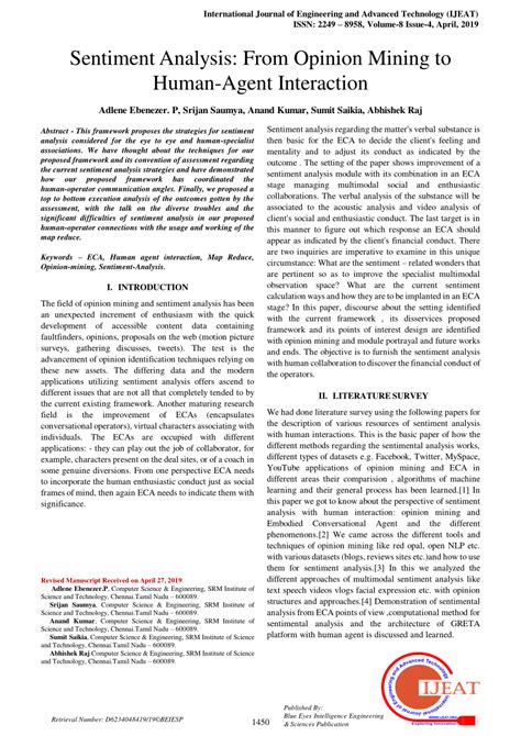 PDF Sentiment Analysis From Opinion Mining To Human Agent Interaction
