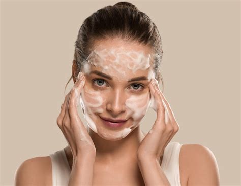 Premium Photo Soap Face Woman Clean Skin Beauty Color Background Brown