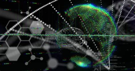 Animation Of Graph Over Dots Forming Dna Helix Over Numbers Around