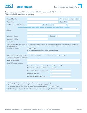 Fillable Online The Provision Of This Form By AIG Is Not An Admission Of Liability Or Acceptance