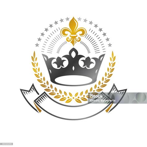 로얄 크라운 상징입니다 팔의 문장 학 외 투 장식 기호 고립 벡터 일러스트 레이 션 흰색 바탕에 오래 된 스타일에 고 대 기호입니다 골동품에 대한 스톡 벡터 아트 및 기타
