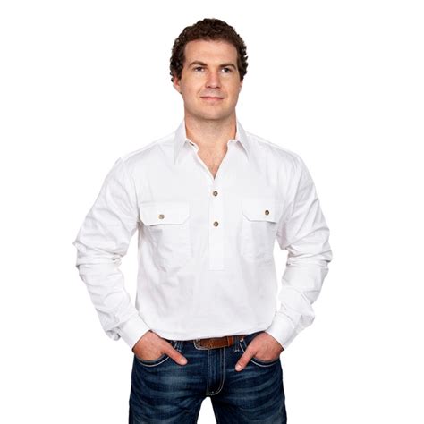Just Country Mens Cameron Shirt Half Button White Hiscocks