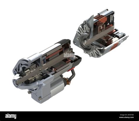 Car Starter And Alternator In Section View 3d Rendering Isolated On