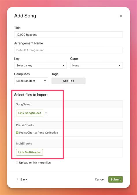 Update Link To Specific Versions When Adding Songs Services