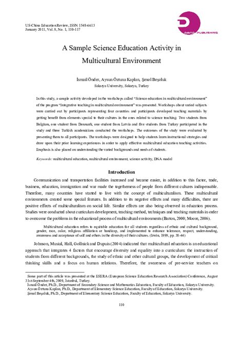 Pdf A Sample Science Education Activity In Multicultural Environment