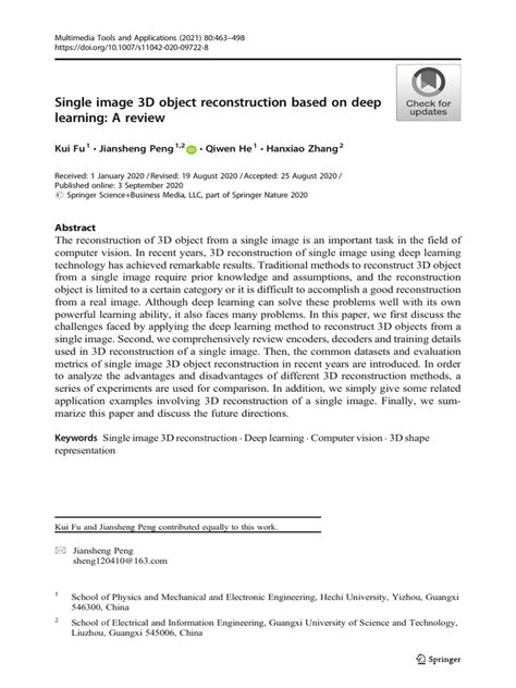 2021 Single Image 3d Object Reconstruction Based On Deep Learning A
