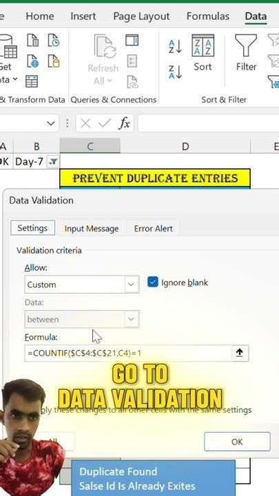 Day 7 Of Learning Excel In 30 Days 🔥 Error Occurred When You Enter Duplicate Excel