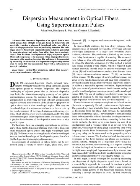 Pdf Dispersion Measurement In Optical Fibers Using Supercontinuum Pulses