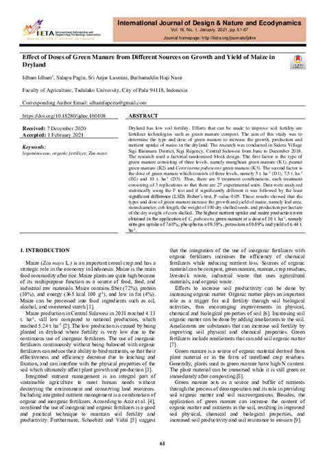 Pdf Effect Of Doses Of Green Manure From Different Sources On Growth