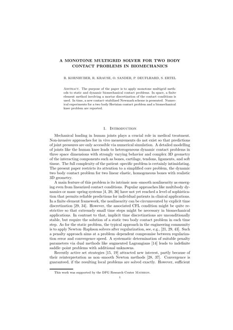 Pdf A Monotone Multigrid Solver For Two Body Contact Problems In