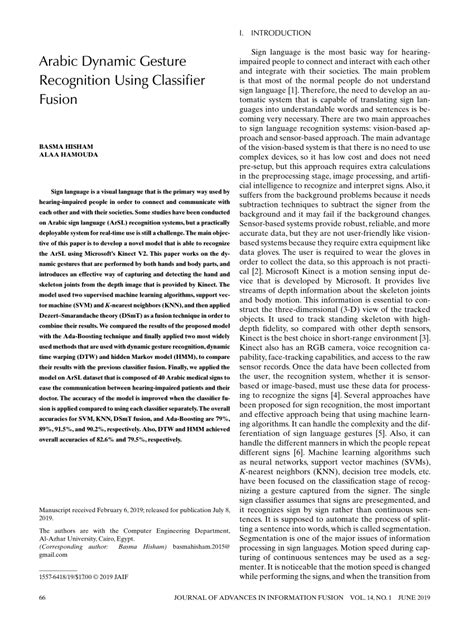 Pdf Arabic Dynamic Gesture Recognition Using Classifier Fusion