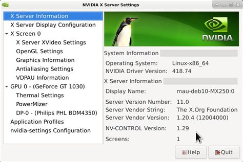 NVidia X Server Settings Maurizio Siagri