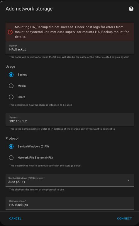 Cannot Connect Unraid Network Storage Configuration Home Assistant Community