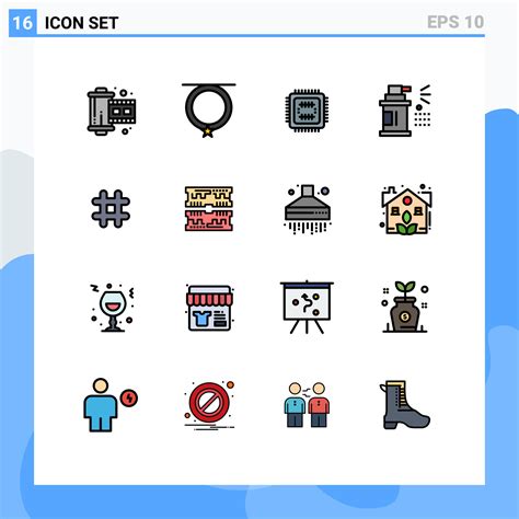 Set Of 16 Modern Ui Icons Symbols Signs For Hash Tag Tools System Spray Bottle Editable Creative