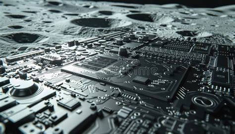 Graphic Of 3d Model Of Futuristic Technology Data Graph On An Electronic Mainboard On The Lunar