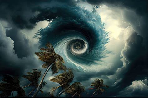 Tropical Cyclone With View Of The Clouds Swirling In The Wind Stock