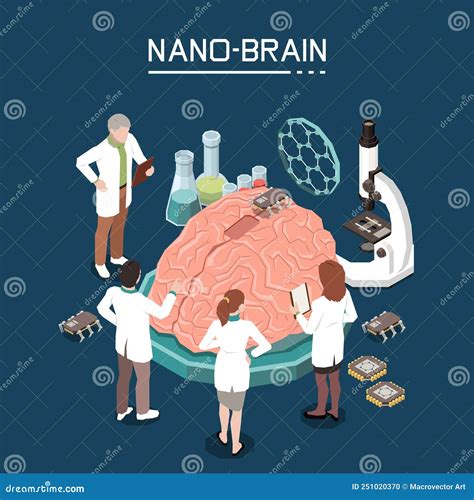 Nanotechnology Brein Isometric Composition Stock Vector Illustration Of Crystal Artificial