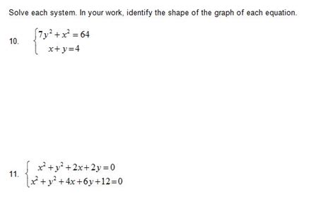 Solved Identify The Conic Section From Its Equation Graph