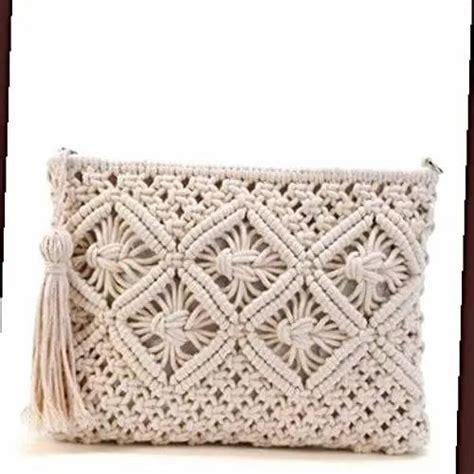 White Stylish Handmade Macrame Bags At Piece In Noida ID
