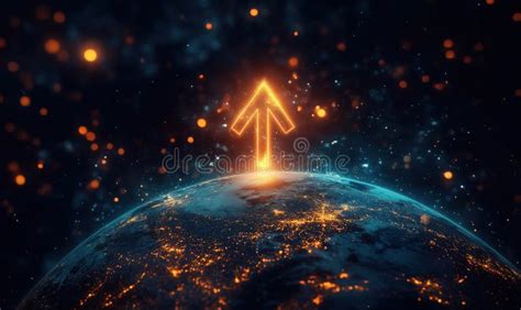 Glowing Upward Arrow Above Earth Symbolizing Growth And Progress In A Cosmic Setting Stock Image