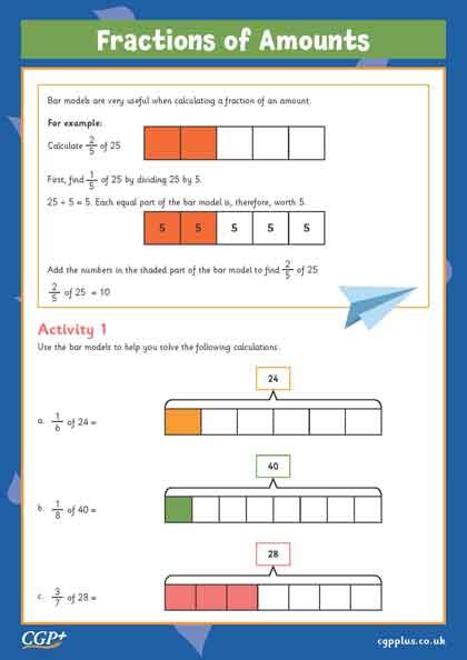 fractions of amounts — find the missing wholes year 6 cgp plus