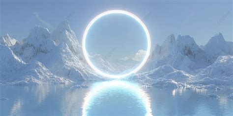 A Sci Fi Portal In The Middle Surrounded By Blue Sky And An Ice Lake
