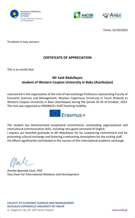 Said Abdullayev On Linkedin Certificate Of Appreciation Nicolaus