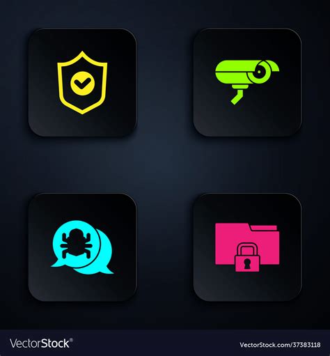 Set Folder And Lock Shield With Check Mark Vector Image