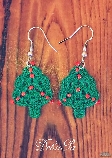 Плетени Обеци Коледни елхички” Дамско бижу Естествени материали Бижута Павликени Ръчн