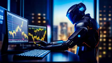 robot sitting in front of laptop computer with monitor on it